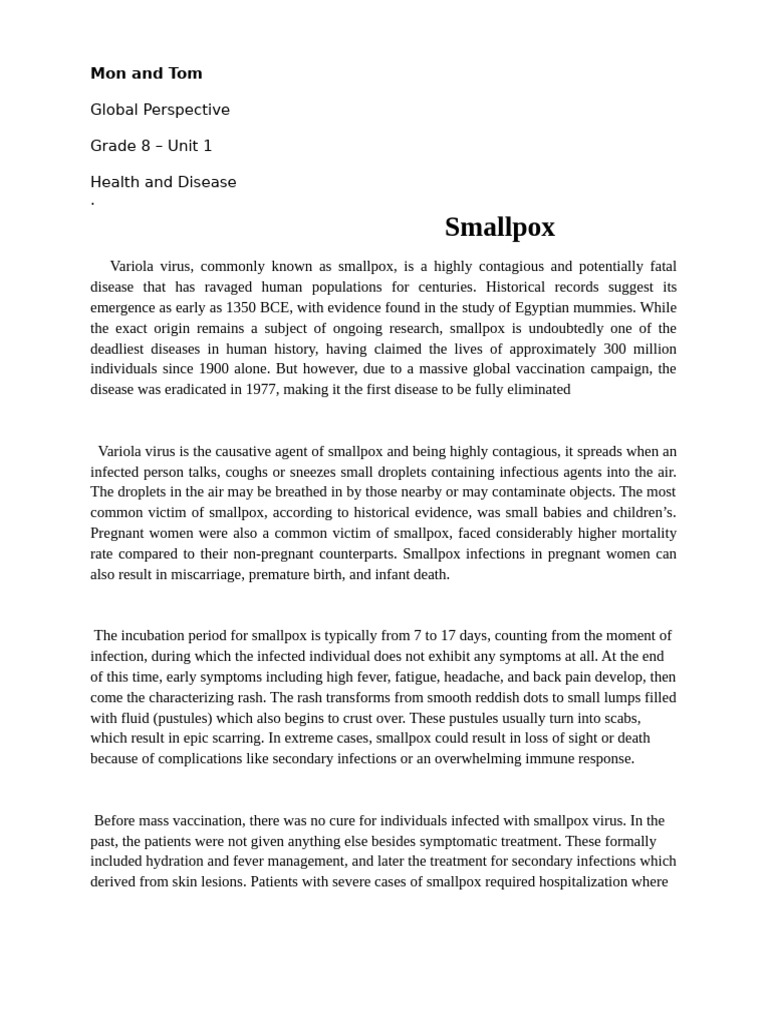 Smallpox Report | PDF | Smallpox | Vaccination