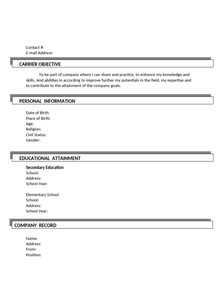 Resume Form Sample | PDF | Career & Growth | Social Science