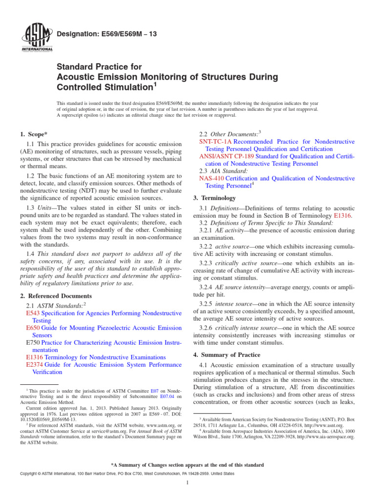 ASTM E 569 - E 569M | PDF | Fracture | Nondestructive Testing