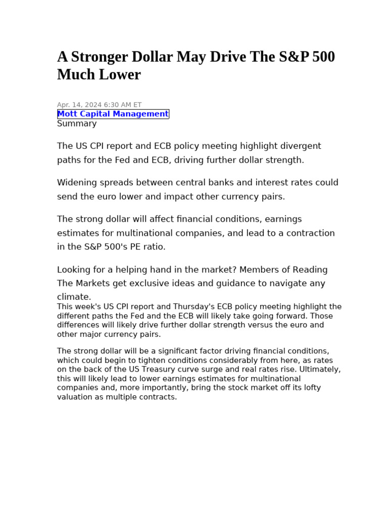 A Stronger Dollar May Drive The S | PDF | Inflation | European Central Bank