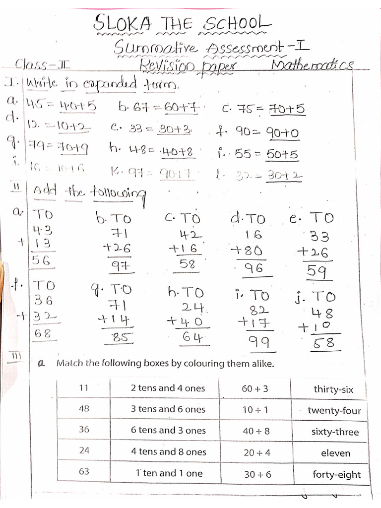 SA-1 Maths Revision (Grade 2) | PDF