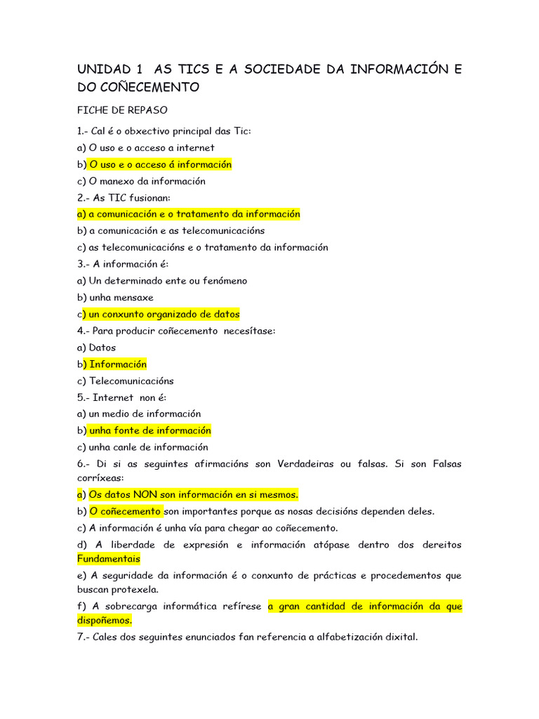 ACTIVIDADES UNIDAD 1 RESOLTAS AS TICS E A SOCIwe | PDF