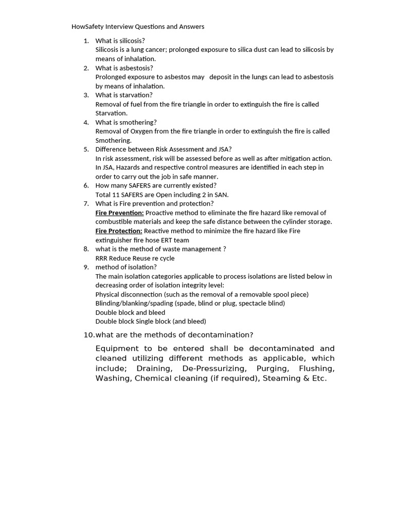 Safety Interview Questions and Answers of chemical plant saudi arabia | PDF
