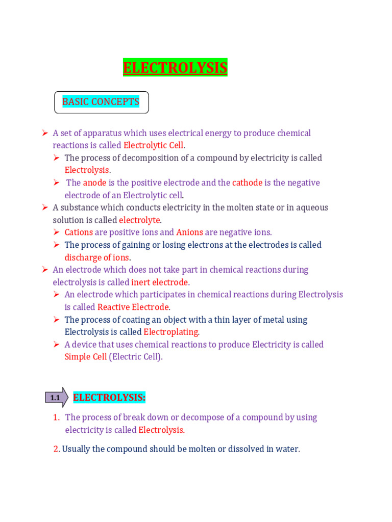 n1 - 5718-Electrolysis Notes With Summary, Questions and Answers New ...