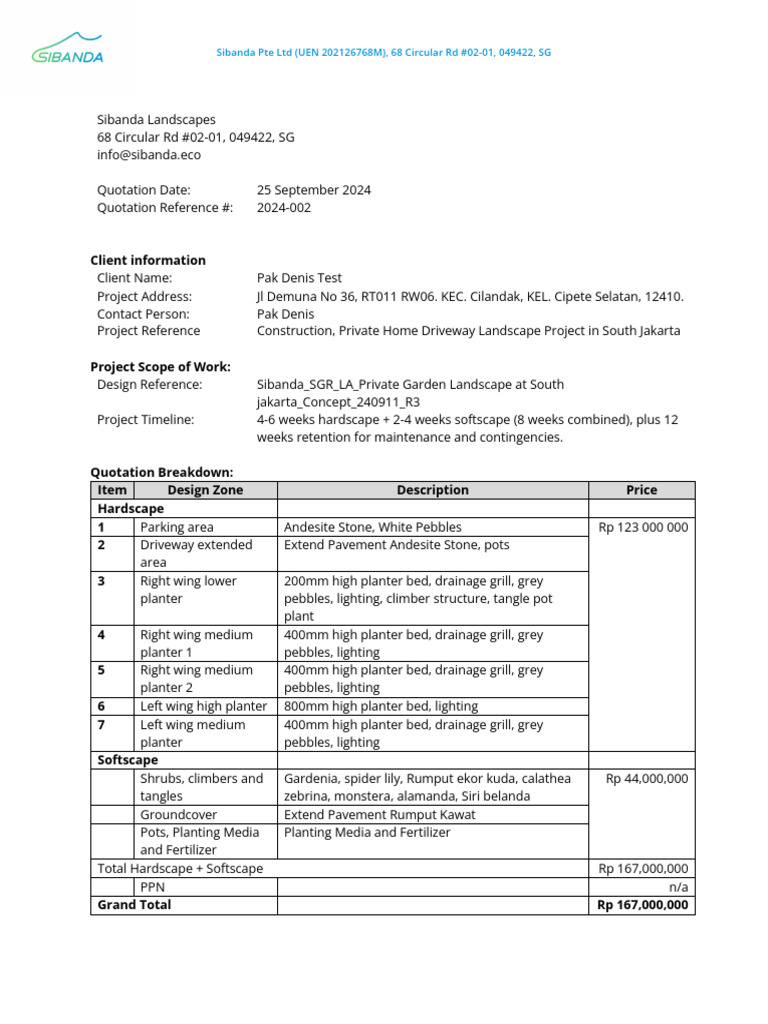 Quotation - Construction Phase 2024-002 Revision1 | PDF | Landscape ...