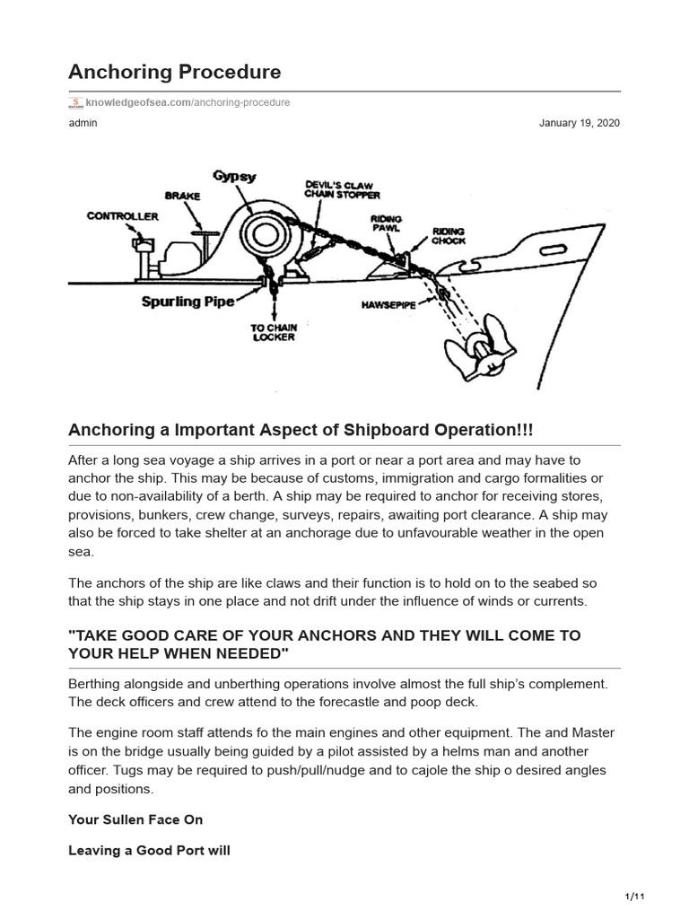 Anchoring Procedure | PDF | Anchor | Ships