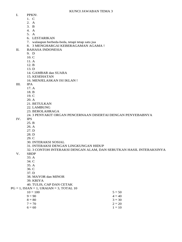 Kunci Jawaban Tema 3 Dan PLH | PDF