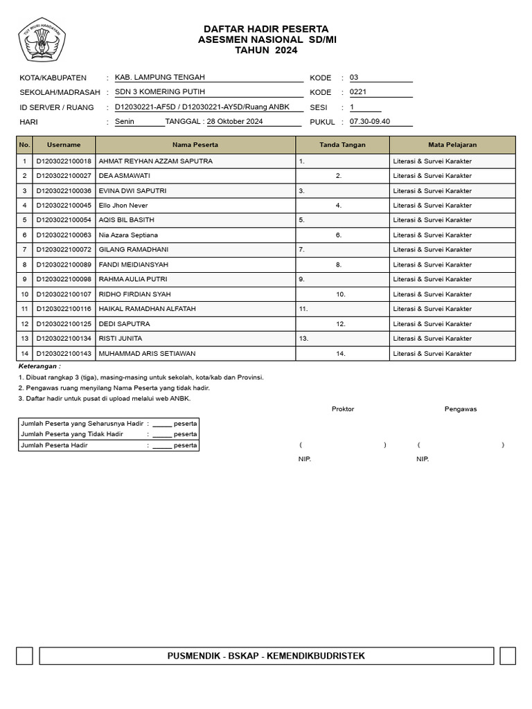 Asesmen Nasional - Tahun 2024 28 Absen 1 | PDF
