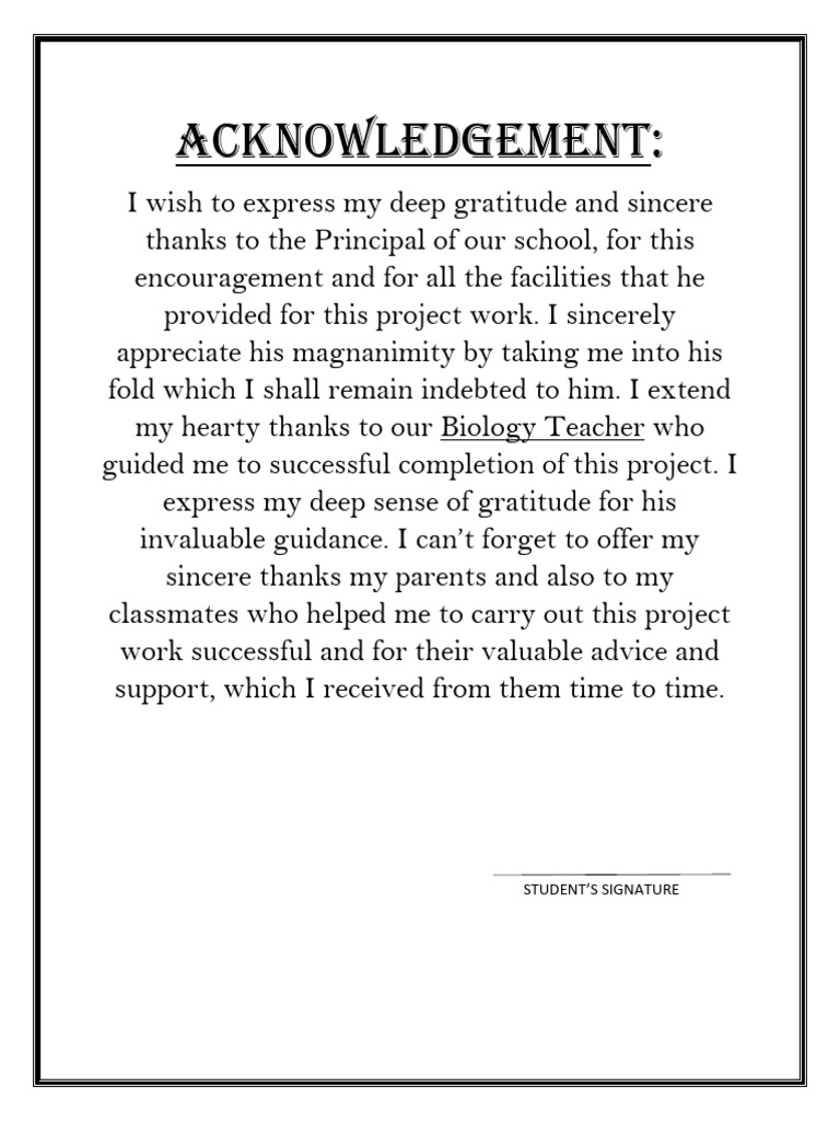 Acknowledgement for Biology Project | PDF