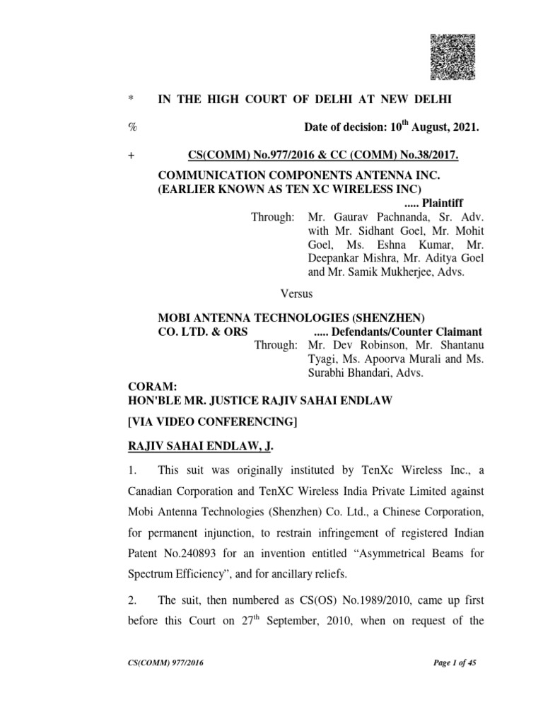 COMMUNICATION COMPONENTS ANTENNA INC v. MOBI ANTENNA TECHNOLOGIES | PDF ...