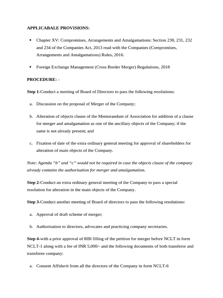 Cross-Border Merger Procedure Guide | PDF | Board Of Directors ...