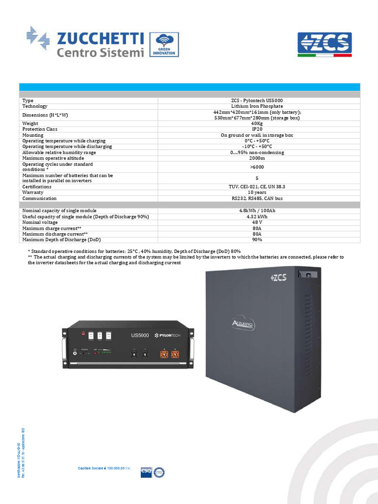 Pylontech US5000 48V 4.8kWh Datasheet | PDF | Electricity | Electrical ...