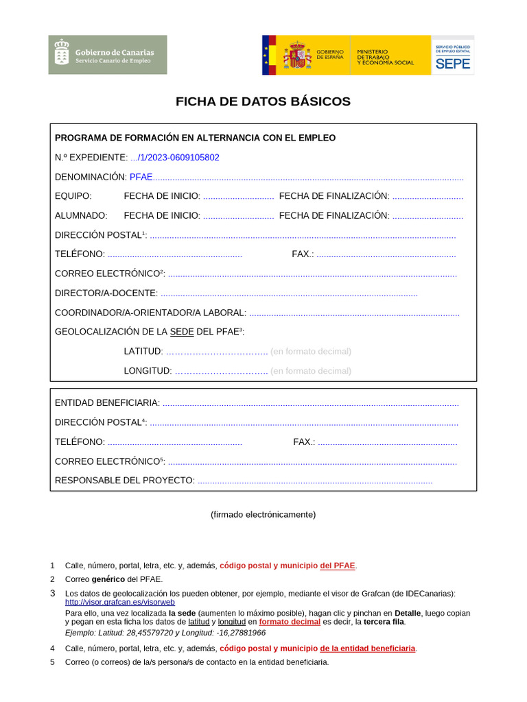 Ficha de Datos Básicos PFAE 2023 (Dic 23) | PDF | Informática