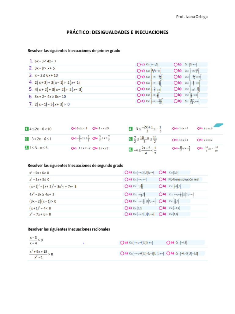 Práctico Desigualdades e Inecuaciones | PDF | Ciencia y matemática