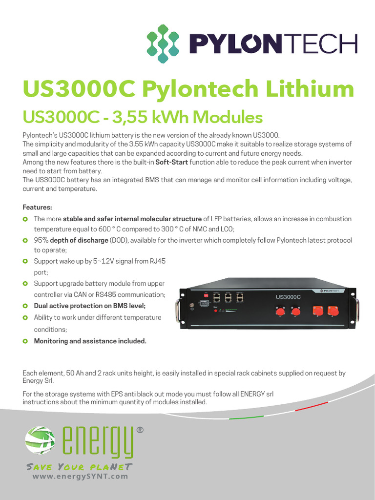 US3000C Pylontech Datasheet en | PDF | Lithium Ion Battery | Electric Power