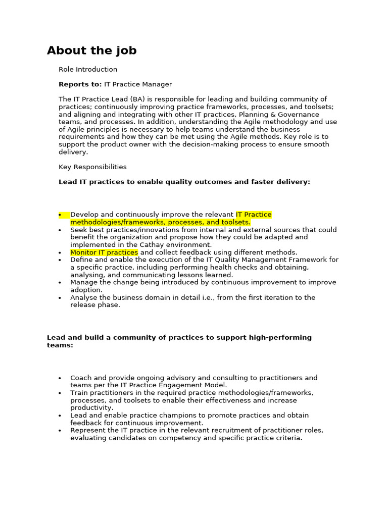 Cathay Pacific IT Practice manager - JD | PDF | Agile Software ...