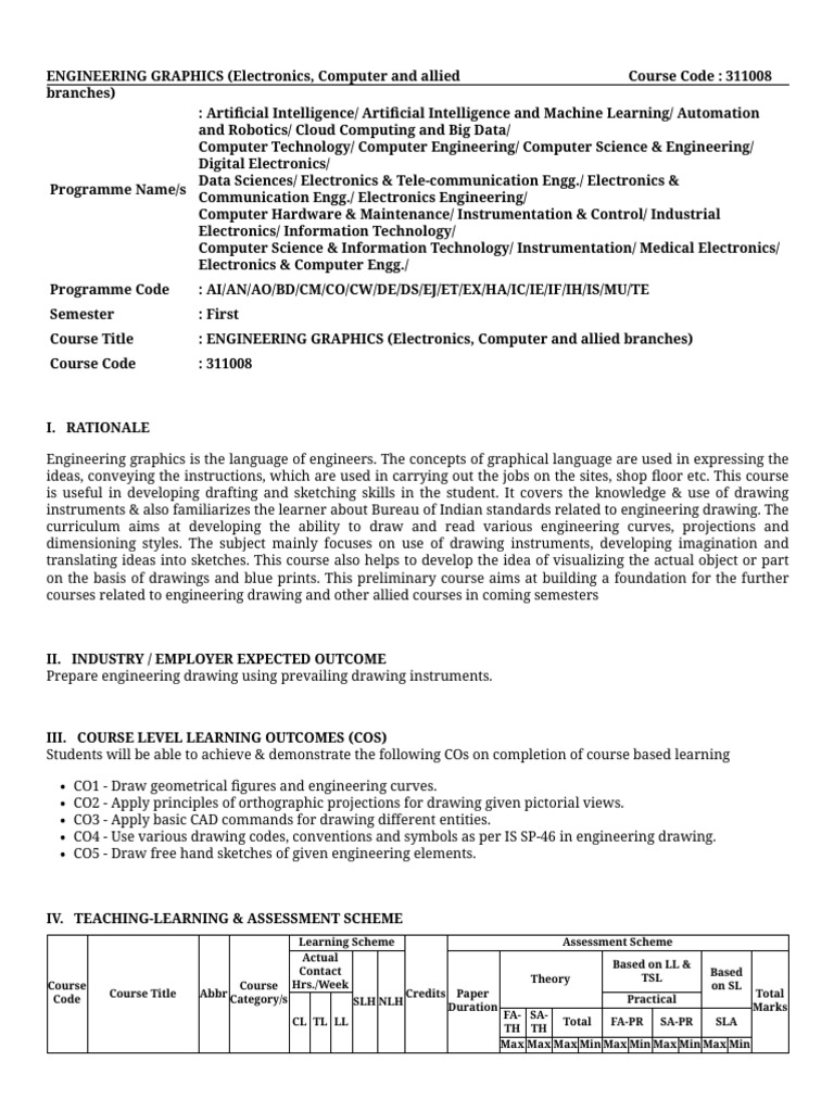 Engineering Graphics Syllabus | PDF | Technical Drawing | Computer Aided Design