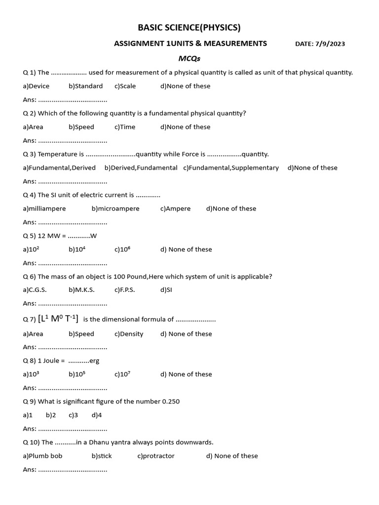 Assignment 1 Units & Measurements | PDF | Significant Figures | Measurement