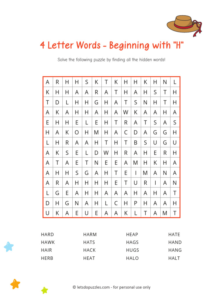 4 Letter Word Search Beginning With H | PDF | Puzzles | Games Of Mental ...