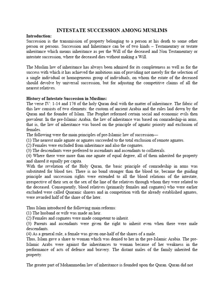 Muslim Intestate Succession Explained | PDF | Inheritance | Intestacy