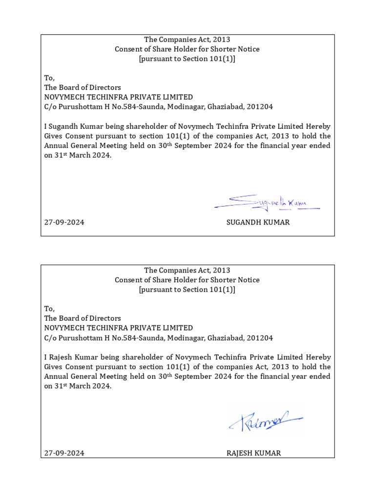 consent for shorter notice | PDF