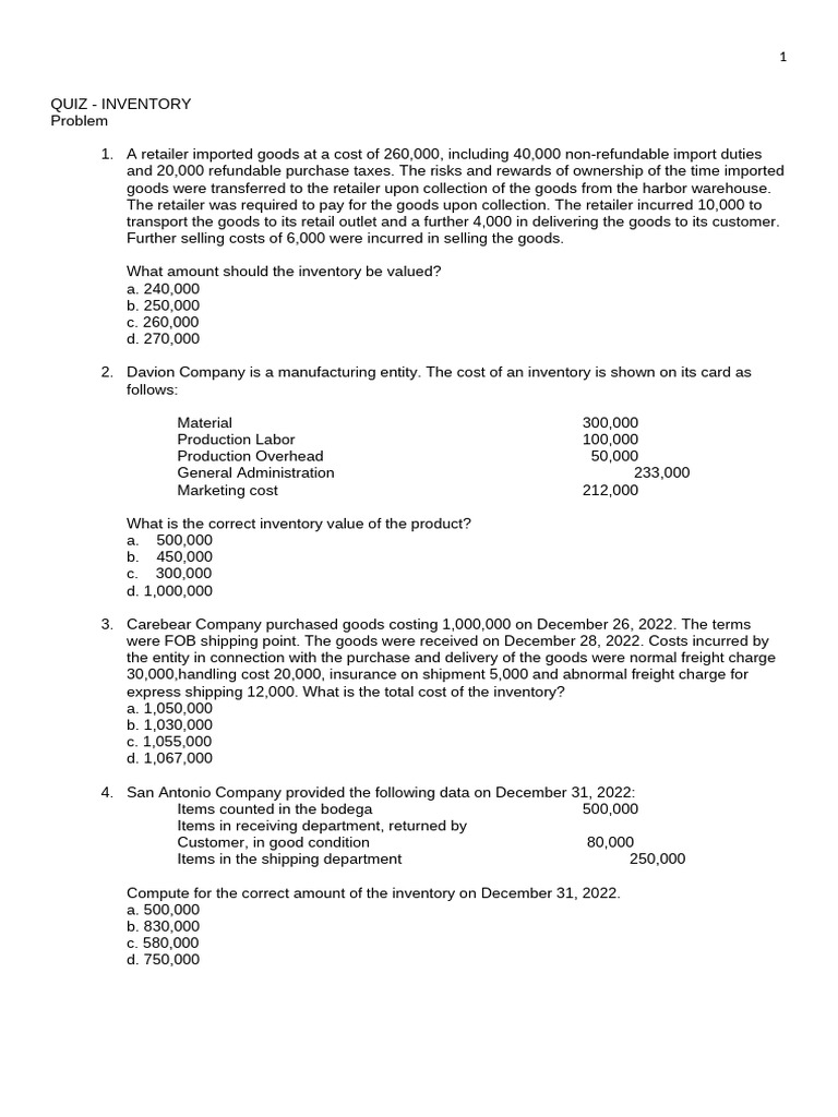 Quiz Invty2 | PDF | Debits And Credits | Inventory