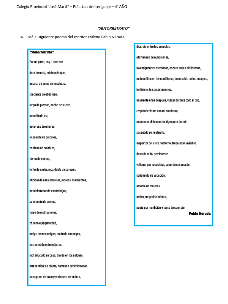 Autorretrato - Pablo Neruda | PDF