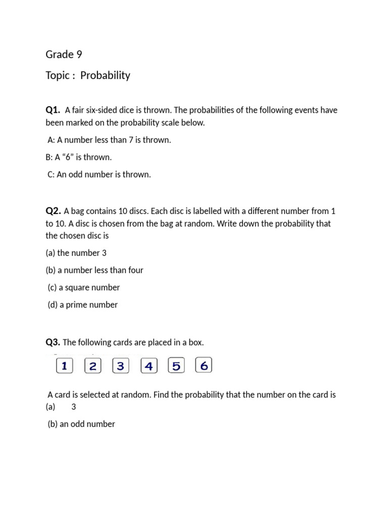 Math Grade 9 Test (Probability) | PDF
