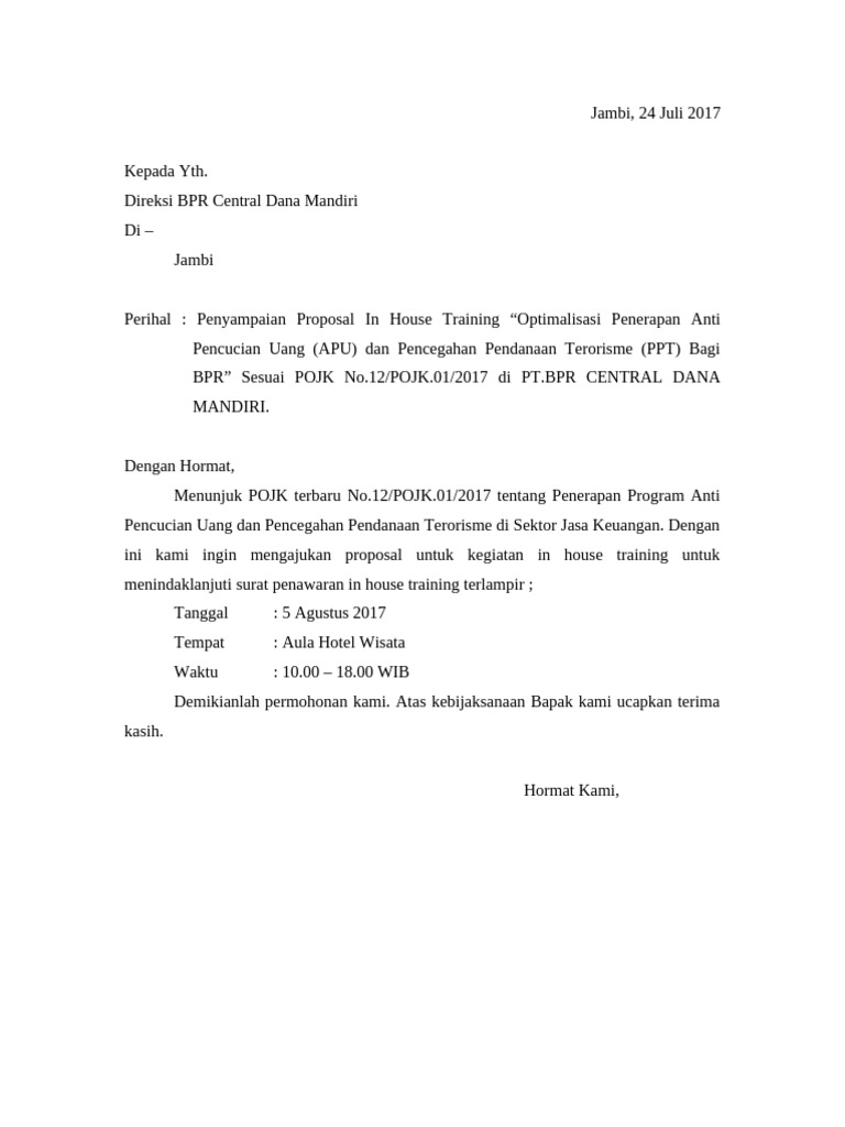 Proposal Training Apu | PDF