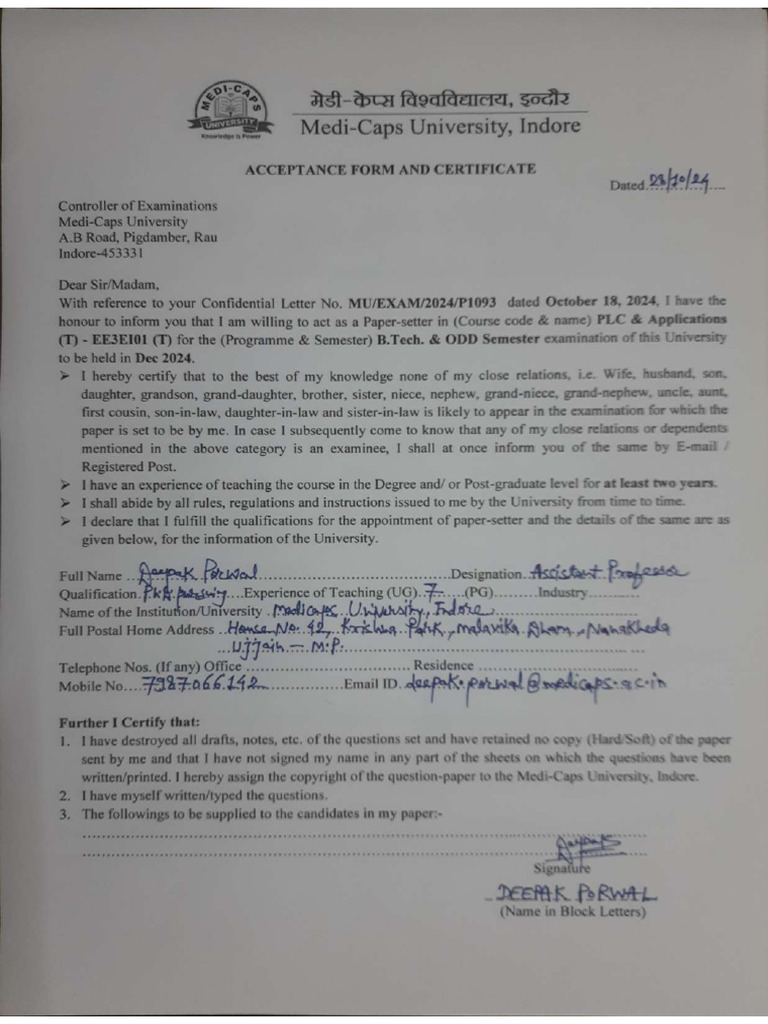 Acceptance Form Renumeration Bill | PDF