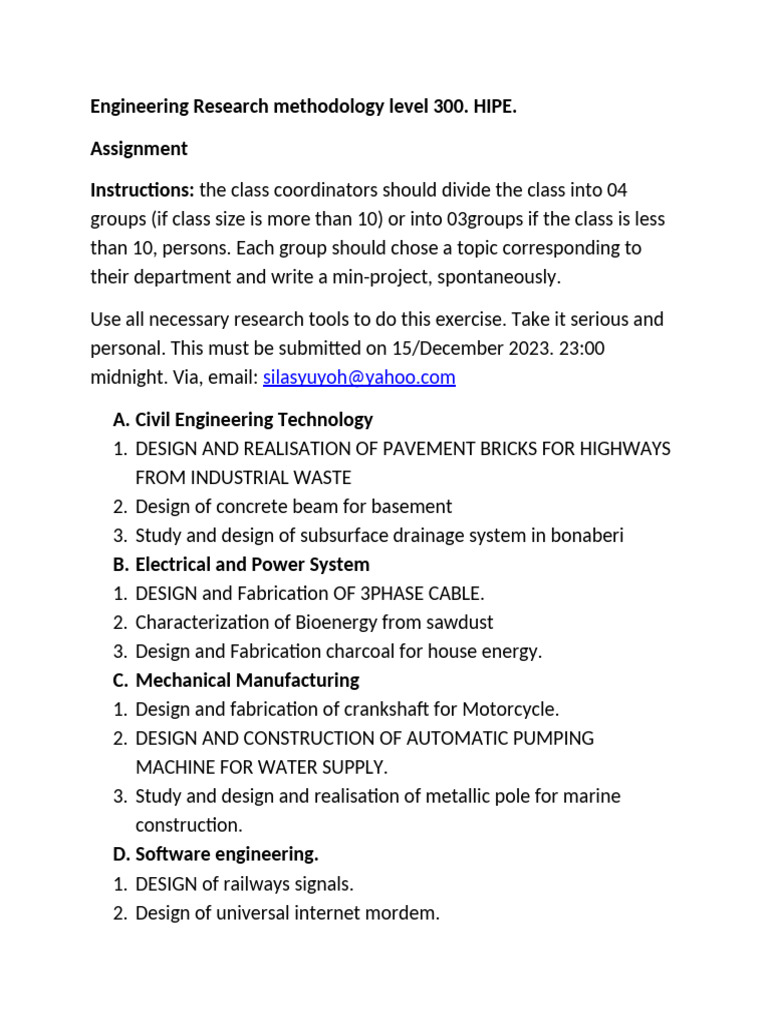 Assignment for Engineering Research Methodology | PDF