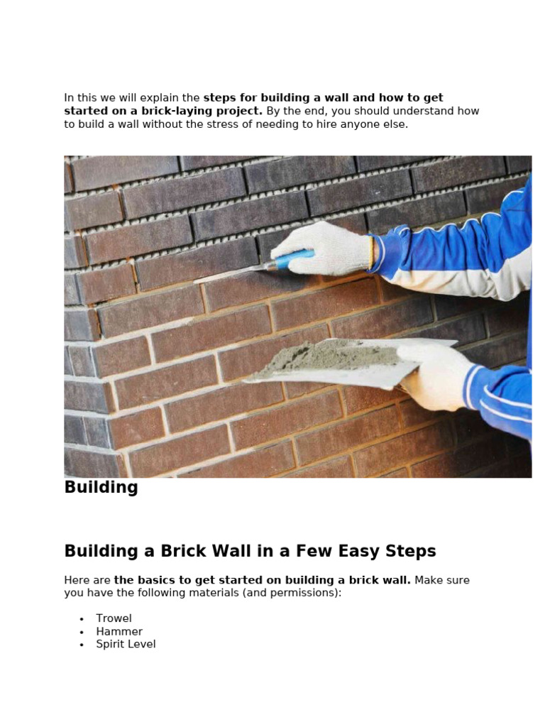 Building a Half Brick Wall Guide | PDF | Brick | Mortar (Masonry)