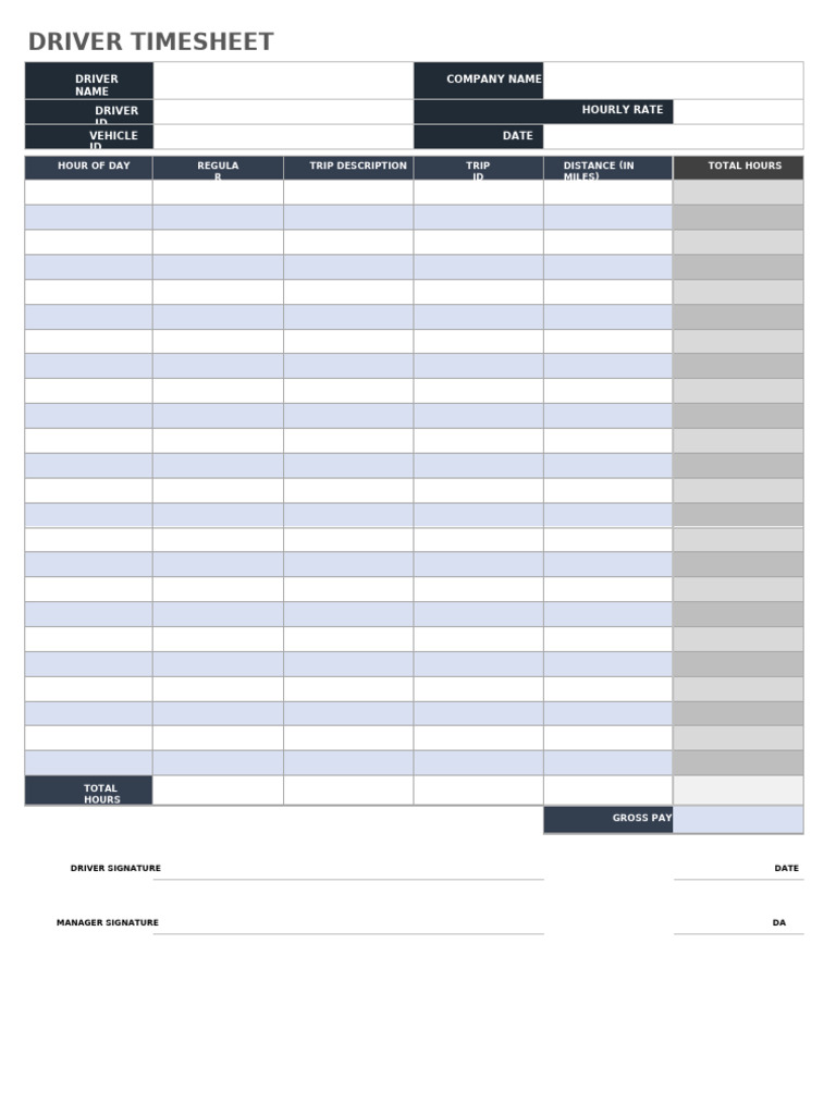 Driver Timesheet Template | PDF