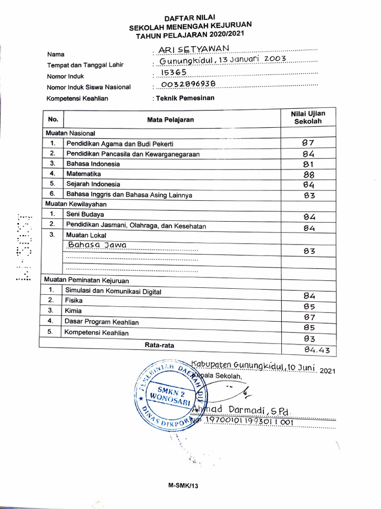 Transkip Nilai Ari | PDF