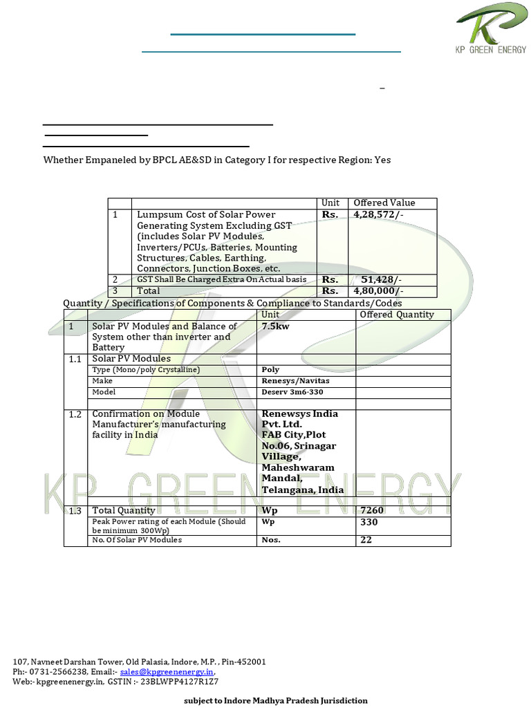 Maa Ambika Quotation Solar 7.5 | PDF | Photovoltaic System | Solar Power