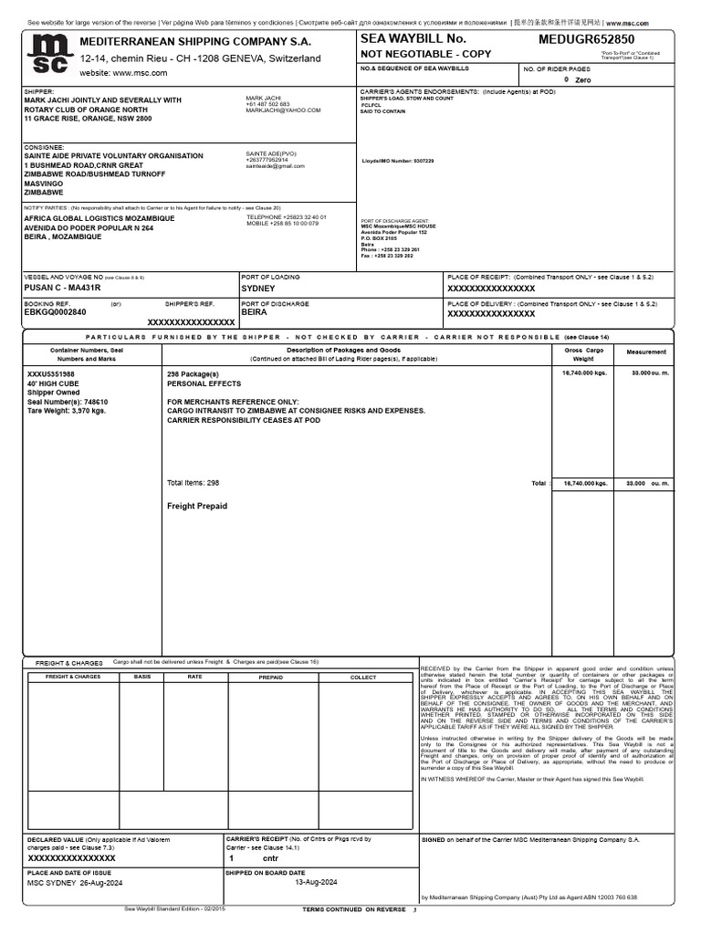 BILL OF LADING 2 | PDF | Common Carrier | Cargo
