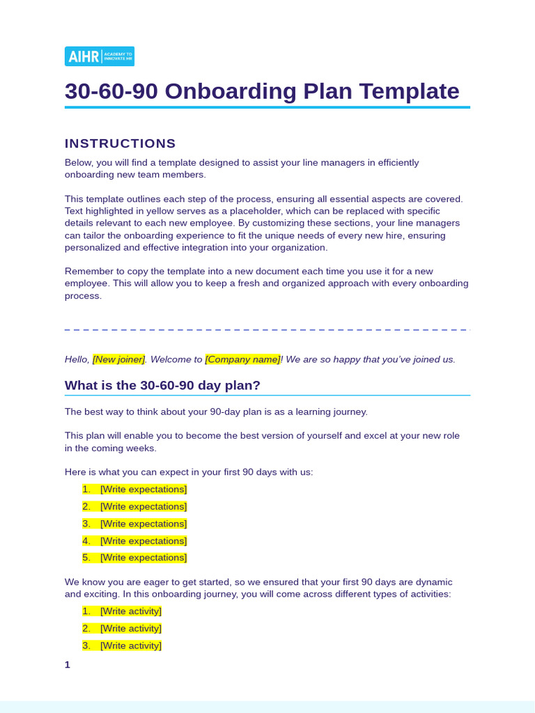 30_60_90_Onboarding_Plan_Template_RESOURCE_LIBRARY | PDF | Computing