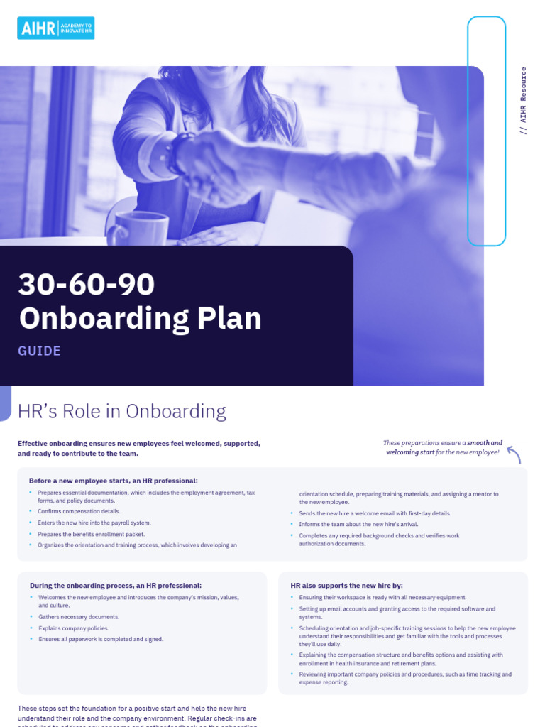 30 60 90 Onboarding Plan Guide RESOURCE LIBRARY | PDF | Employment | Goal