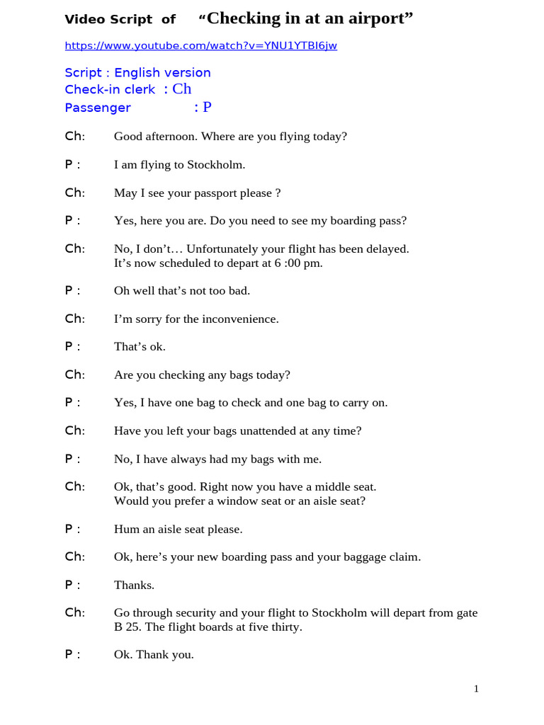 Script Checking in at An Airport | PDF