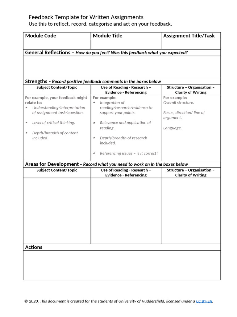 Feedback sheet | PDF