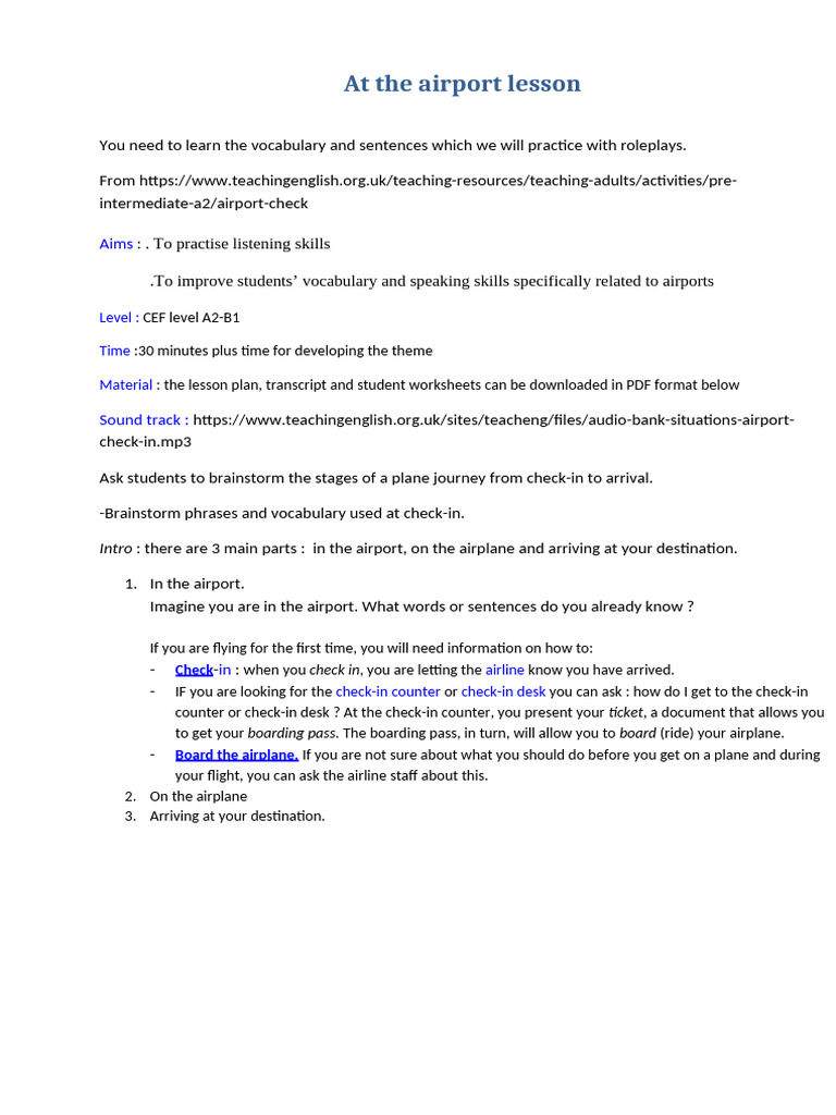 Airport English Lesson Plan A2-B1 | PDF | Business | Computers