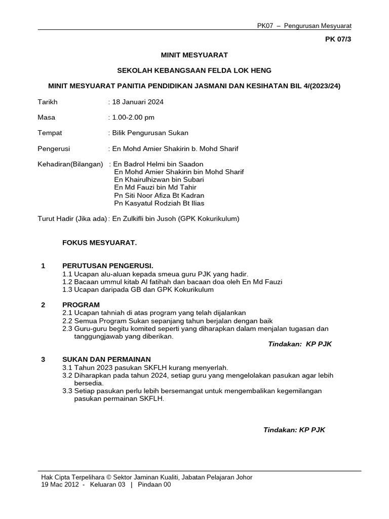 Minit Mesyuarat 4 2023 | PDF