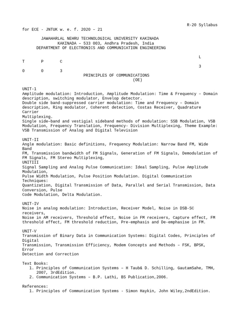 Principles of Communication Syllabus | PDF | Frequency Modulation | Modulation