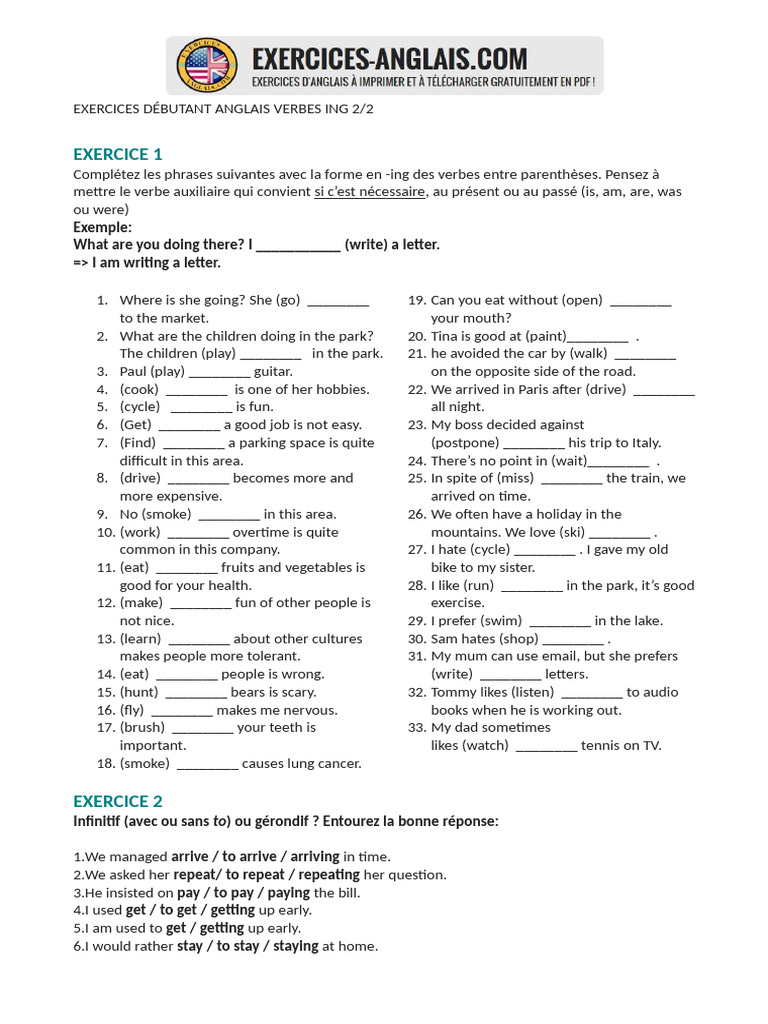 Exercice Anglais Debutant Ing | PDF