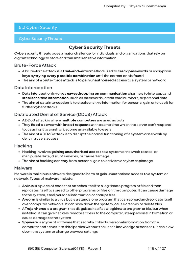 IGCSE - PAPER-1 - Student Notes-115-120 | PDF | Security | Computer ...