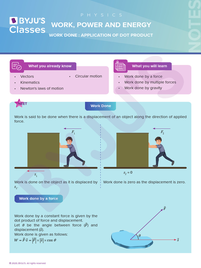 Work , Energy and Power & Circular Motion. Byju's | PDF | Force | Velocity
