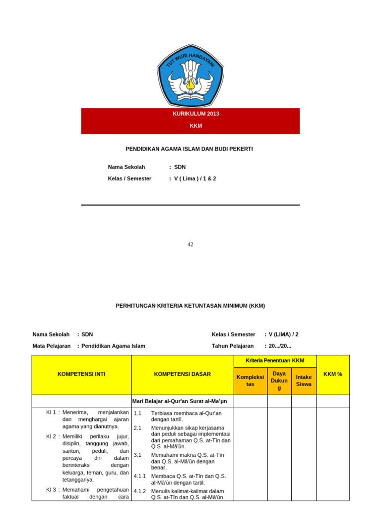 Pendidikan Agama Islam Dan Budi Pekerti: Kurikulum 2013 KKM | PDF