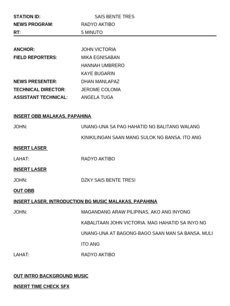 Radyo Aktibo Script Number 1 | PDF