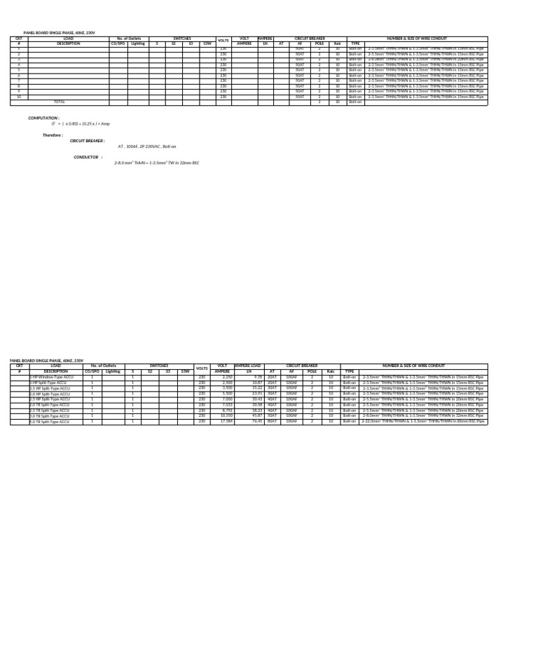Load Schedule Template | PDF | Components | Building Engineering