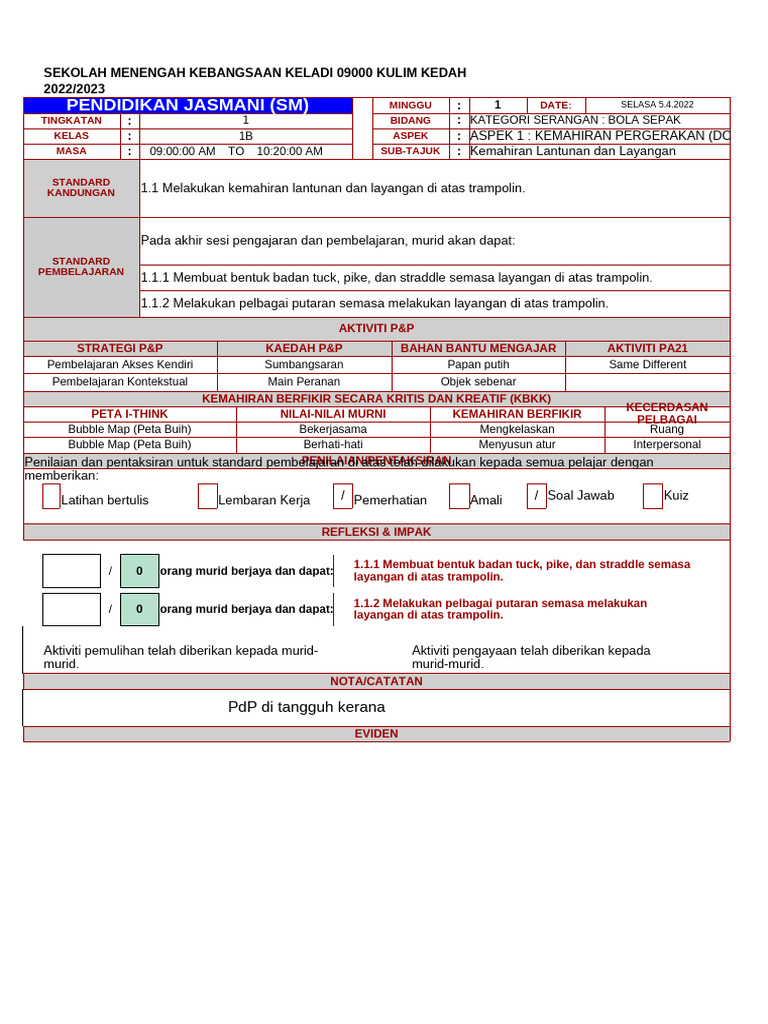 Tapak Erph Pendidikan Jasmani SM 2022 | PDF